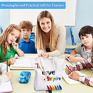 Xuniea 3 Pieces Teacher Appreciation Gift Teacher Tote Bag with Pocket Canvas Grocery Bags for Teachers Day Birthday(Cute Style)