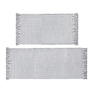 Fasmov Bathroom Rugs Cotton Area Rug Set 2 Piece 4.2'x2'+3'x2' Cotton Rugs with Tassel Farmhouse Gray Washable Fringe Cute Bedroom Entry Door Way Modern Rug