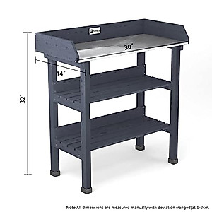 Elevens Potting Bench Tables Outdoor, Potting Table Garden Work Station Metal Tabletop Solid Wood Planting Bench with 2 Tier Storage Open Shelf (4 Feet/Grey)