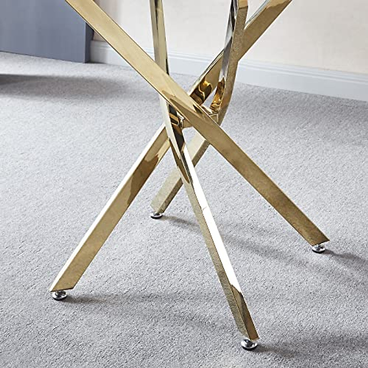 Henf Modern Glass Round Top Dining Table with Gold Metal Legs, Contemporary Circle Tempered Glass Dining Table with Stainless Steel Base for Home Office Kitchen Dining Room (Table Only)