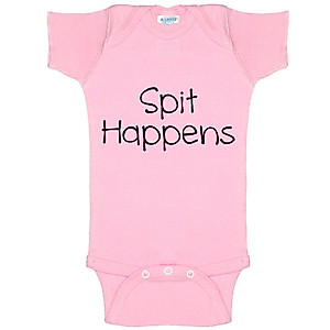 Spit Happens Funny Baby Bodysuit Infant (Pink, 12 Months)