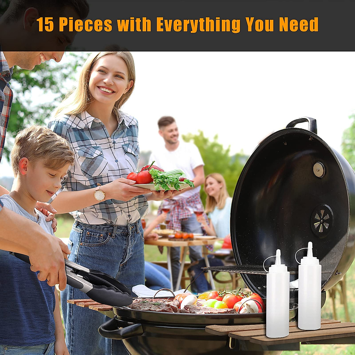 Griddle Accessories,15 Pcs Flat Top Grill Accessories kit for Blackstone and Camp,Stainless Steel BBQ Accessories with Spatula, Basting Cover,Tongs,Egg Mold & Carry Bag for Outdoor BBQ Teppanyaki