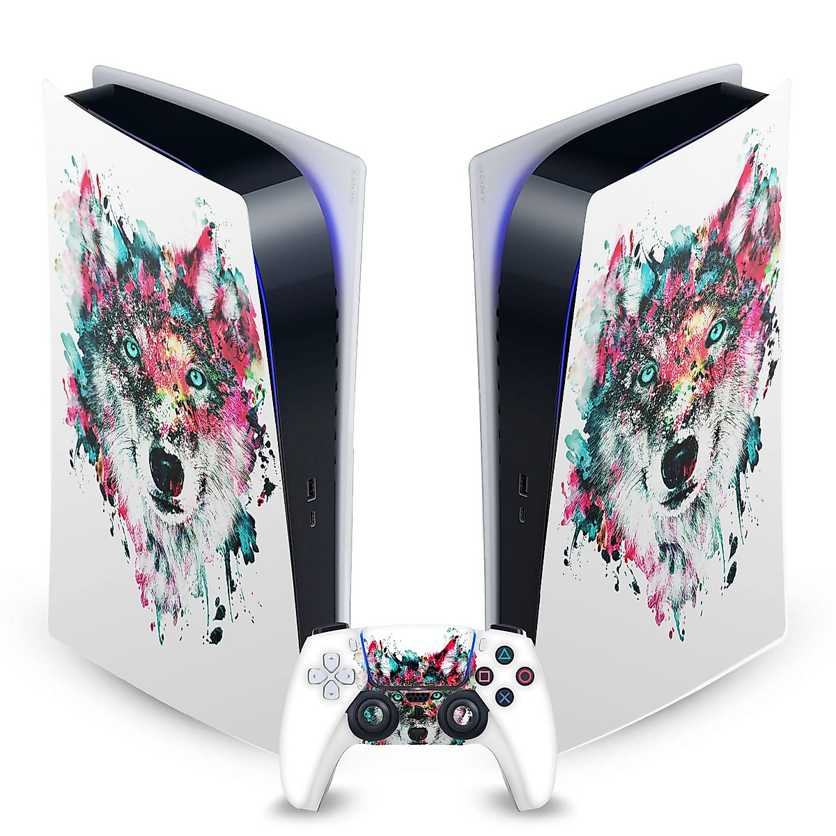 Head Case Designs Officially Licensed Riza Peker Wolf Art Mix Vinyl Faceplate Sticker Gaming Skin Decal Cover Compatible With Sony PlayStation 5 PS5 Digital Edition Console and DualSense Controller