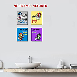 paintlig Superhero Wall Decor - Unframed Boy's Bathroom Decor, 8X10 inch Motivational Wall Decor, Set of 4 Marvel Wall Decor Art Prints for Kids Bathroom