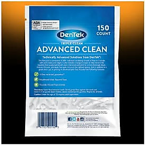 DenTek Triple Clean Advanced Floss Picks, No Break & No Shred Floss, 150 Count. (Pack of 4)