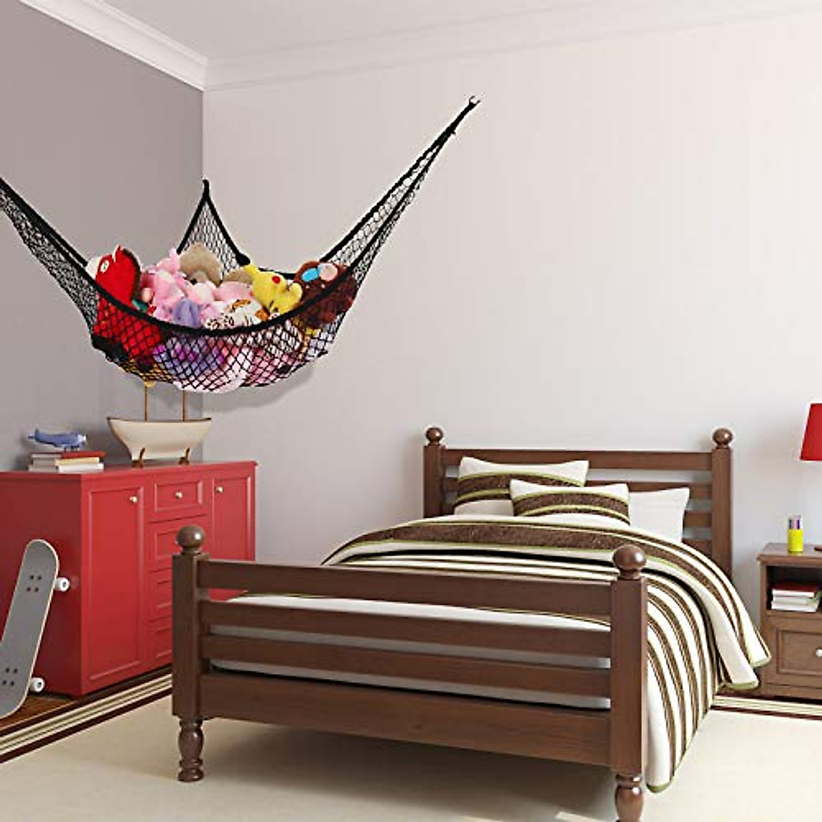 KOHUIJOO Toy Hammock for Stuffed Animals, Stuffed Animal Hammock Net Jumbo Plush Toy Storage Cornet Net 70" Wall Sling Giant Baby Kids Children Teddy Bear Mesh Toy Net Organizer Black