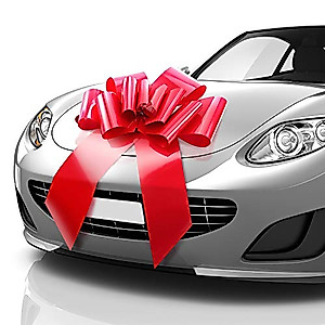 Mifflin-USA Big Car Bow (Red, 23 inch) Gift Bow, Giant Bow for Car, Birthday Bow, Huge Car Bow, Car Bows, Big Red Bow, Bow for Gifts, Christmas Bow for Cars, Gift Wrapping, Big Gift Bow