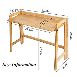 Cttasty Computer Desk, Foldable Desk, Home Office Desks, Solid Wood Writing Desk, Mid Century Modern Desks, Oak Study Table, Folding Desks for Small Spaces, 39.4 W x 27.6 H x 13.6 D Inches, Natural