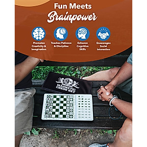 WE Games Mini Chess Set – 10 inch Foldable Pocket Chess Set, Flat Magnetic Chess Pieces, Portable and Travel Chess Set for Adults, White Logo