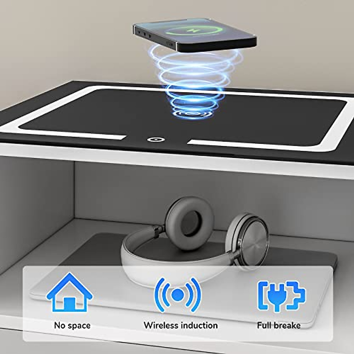 Nightstands, Smart Nightstand with Wireless Charging Station, Modern 3 Color LED Lights Infinitely Dimmable USB Port Nightstand, Bedside Table with 2 Drawer Storage Cabinet for Bedroom - White