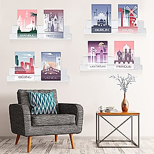 Tuanse 8 Pack Acrylic Floating Shelves 12 Inch Floating Wall Mounted Shelves Clear Invisible Wall Ledge Shelf Acrylic Bookshelf Display Shelves for Room Home Bathroom