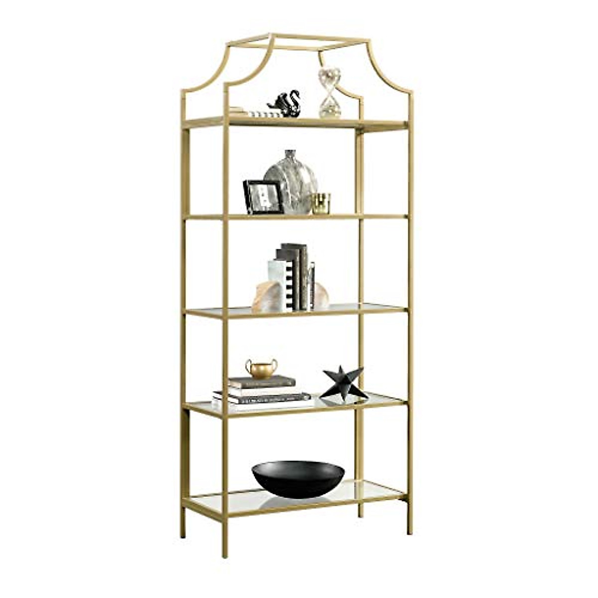 Sauder 421434 International Lux Bookcase, L: 30.0" x W: 14.49" x H: 70.87", Satin Gold Finish