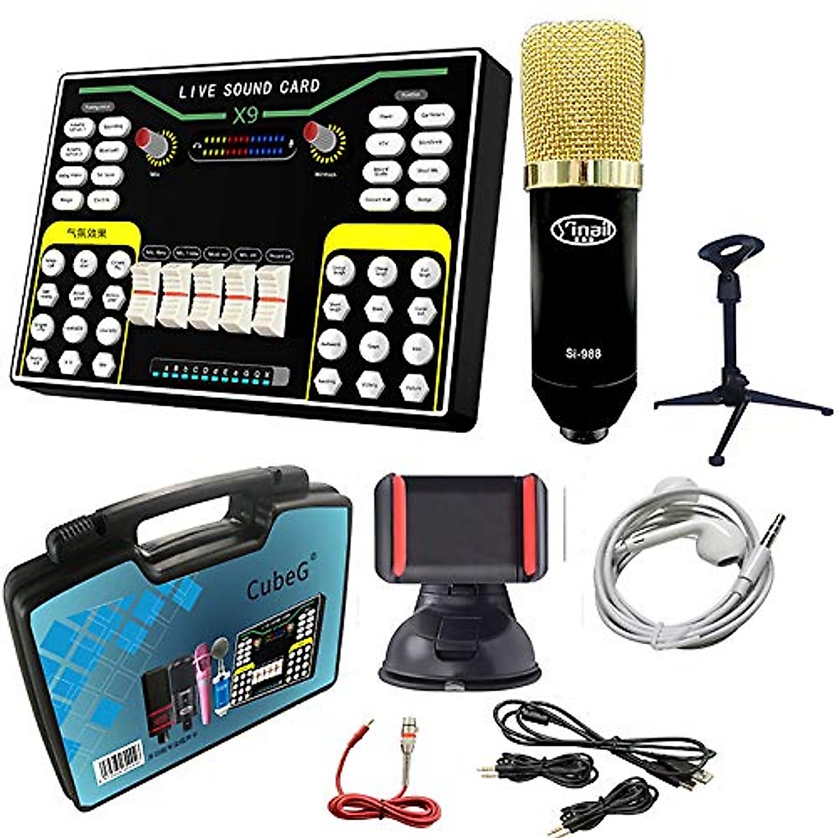 X9 Mini Audio Mixer Sound Card With Dsp Independent Reverb Chip, 48V Power Multiple Sound Effects For Live Streaming Studio Recording Karoke Singing For PC Or Mobile Phone…