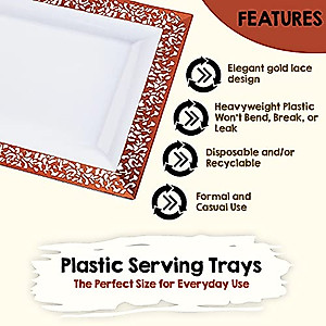 Yumchikel-Plastic Serving Tray & Platter Set (4pk) White & Rose Gold Lace Disposable Party Trays & Platters for Food - Weddings, Dessert Table, Cupcake display -14"x7.5" inches