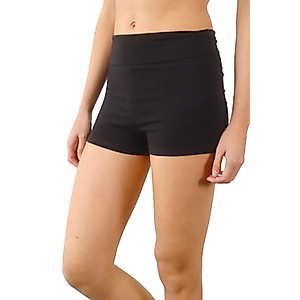 Pure Look Women’s Fold Over Waist Stretch Cotton Active Yoga Shorts, Large, Black