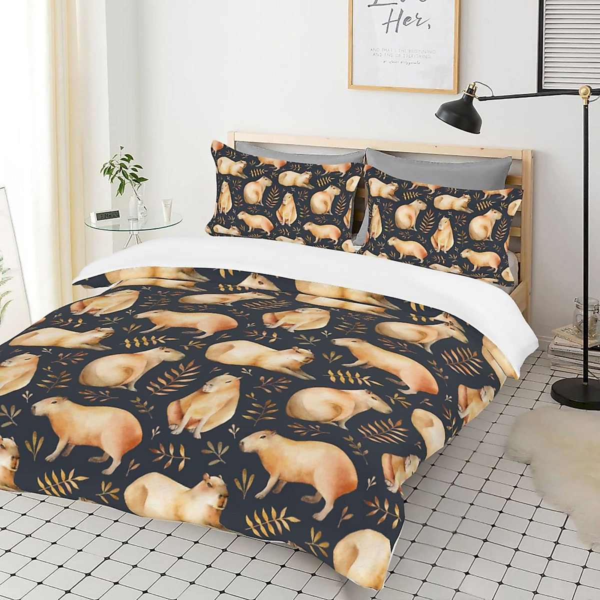 YILAD Capybaras Bedding Set Comforter Cover Twin Size Duvet Cover Soft for Boys Girl Bedroom 3 Piece 2 Pillow Shams