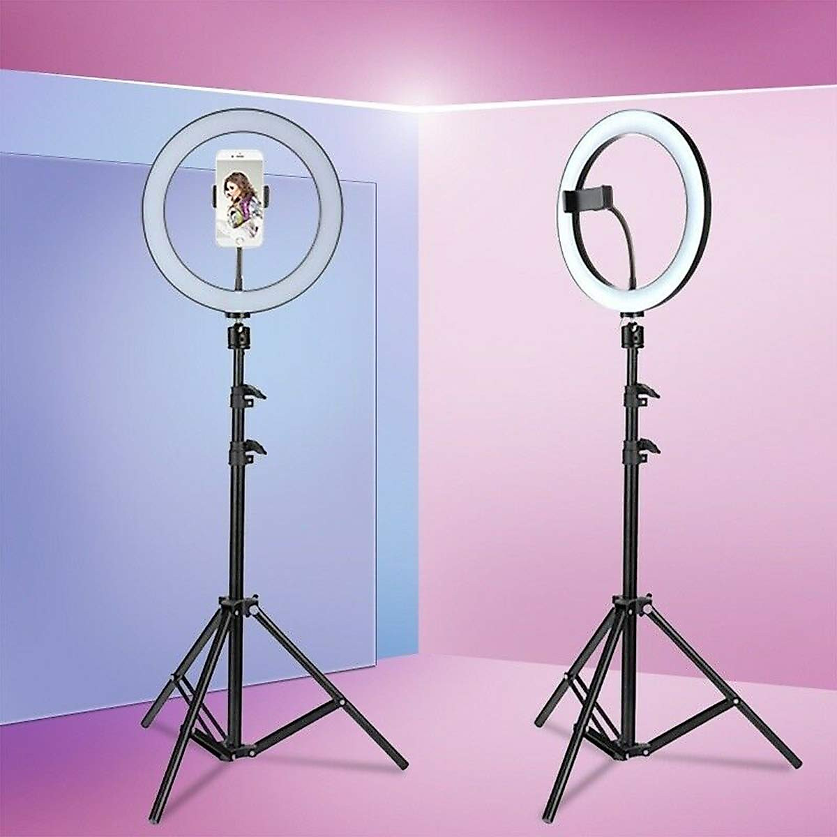 Fealay 26cm Studio Live Led Ring Light With Phone Holder 120cm Ring Light Kit Foldable Tripod Kit Adjustable 360 Rotation for Phone Selfie Light Beauty Photograph