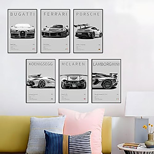 Car Canvas Poster Wall Art, Supercar Art Prints, 6pac/Set (6 Set, 8 x 12 in Unframed)