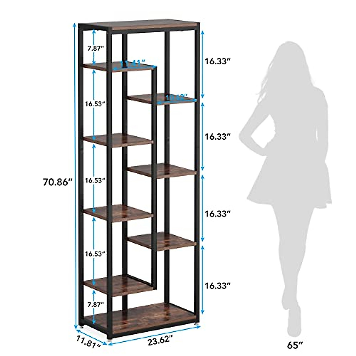 Tribesigns 70.8 Inch Tall Bookshelf, 8-Tier Industrial Open Bookcase, Metal Etagere Bookcase Storage Display Shelf Unit for Living Room Bedroom Home Office (1)