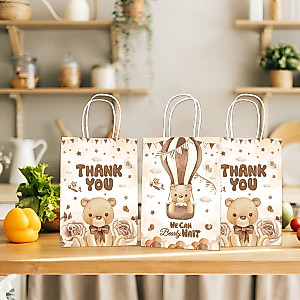 GREHUMOR Bear Baby Shower Decorations -Neutral Bear Baby Shower Paper Bags We Can Bearly Wait Gift Bags with Handles Thank You Gift Bags