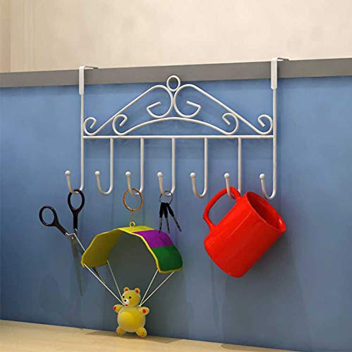 ZYHOOOE Over Door Hanger Organizer,7 Hooks Metal Storage Rack for Home Use Hats Coats Key Bag Clothes Scarfs