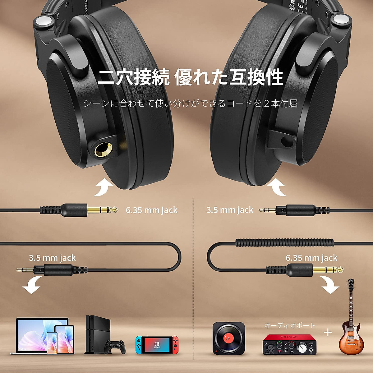 bopmen Over Ear Headphones - Wired Studio Headphones with Shareport, Foldable Headsets with Stereo Bass Sound for Monitoring Recording Keyboard Guitar Amp DJ Cellphone, Black