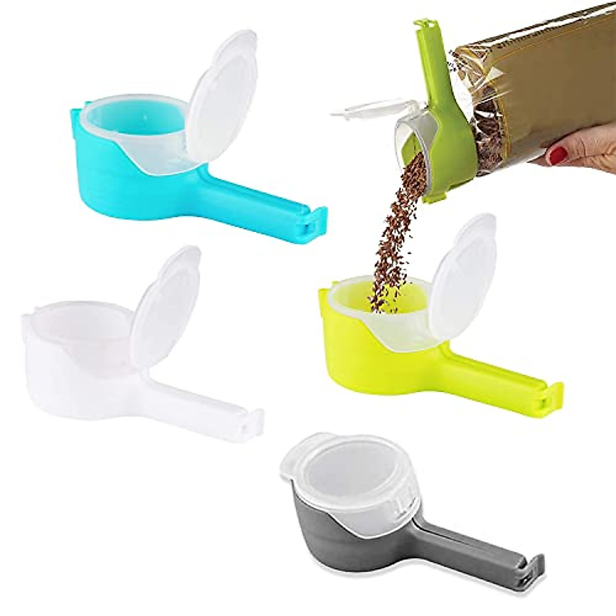 Food Storage Sealing Clips with Pour Spouts,Bag Clips for Food, Kitchen Chip Bag Clips, Plastic Cap Sealer Clips, Great for Kitchen Food Storage and Organization