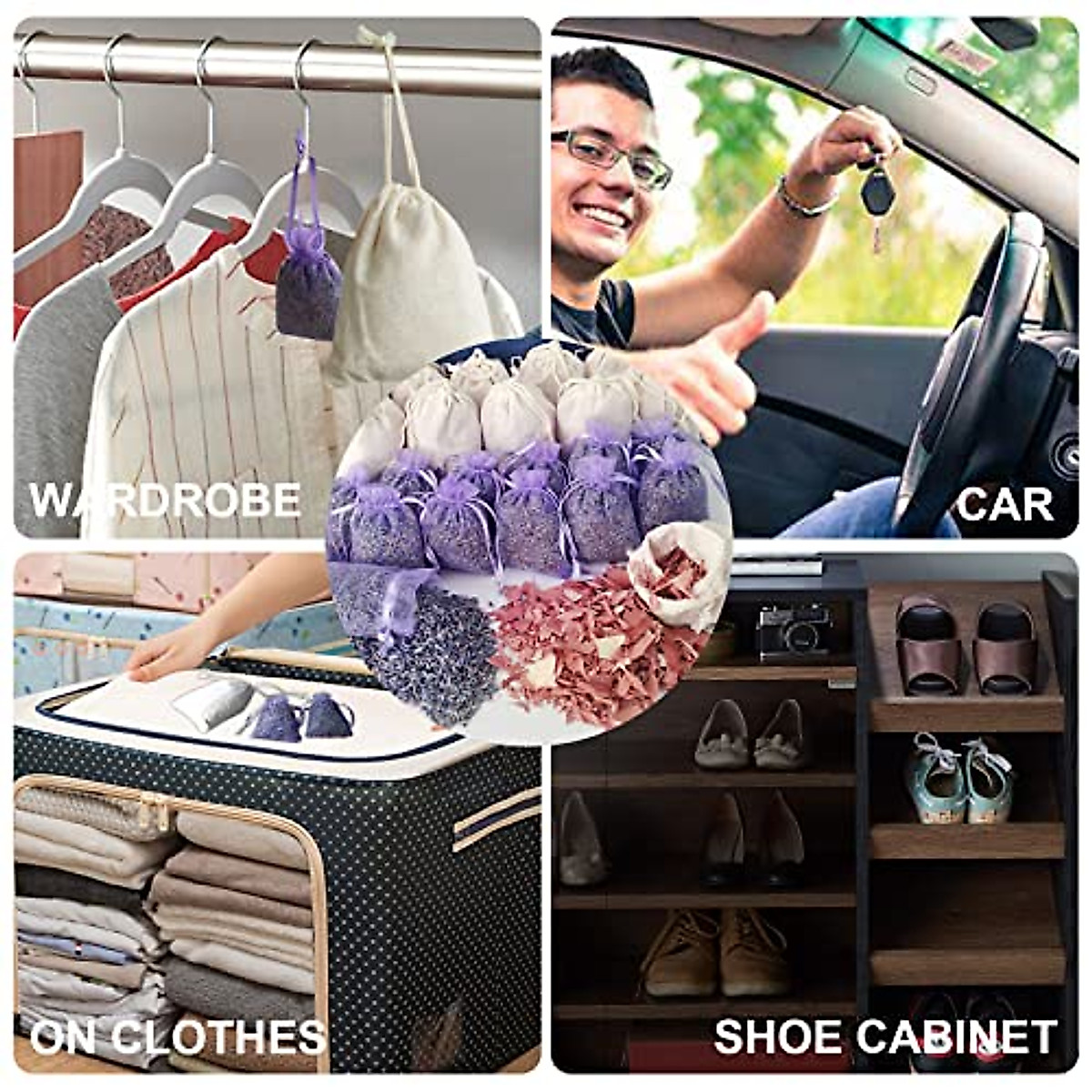 Cedar Space Cedar Blocks for Clothes Storage Set of 24, Cedar Sachets 12-Pcs Lavender Sachets 12-Pcs, 100% Aromatic Red Cedar Accessories for Wardrobes Closets and Drawers