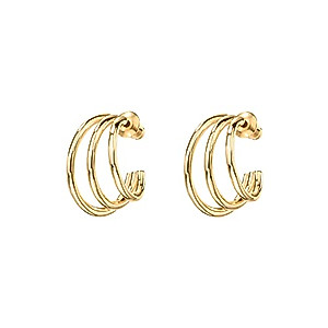 PAVOI 14K Gold Plated Sterling Silver Post Split Huggie Earrings | Yellow Gold Earrings for Women