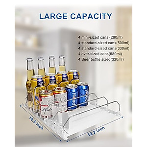 Soda Can Organizer for Refrigerator, 5 Rows Automatic Drink Dispenser for Fridge, Width Adjustable Soda Can Dispenser for Refrigerator, Beer Pop Can Water Bottle Storage for Pantry (White, 12.2"Deep)