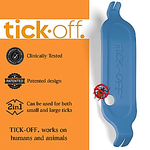 tick-off - Patented Tick Remover with 2 Sizes Tick Hook & Ergonomic Handle Double-Sided Tick Tweezers for People Dogs Cats Horses | Clinically Tested | Single Pack Blue