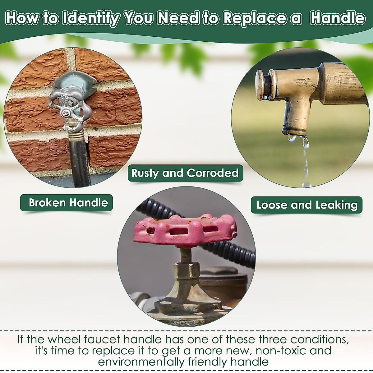 2 Pack Outdoor Faucet Handle, Water Spigot Handle Compatible with Danco 10006, Hose Bib Handle with Adapter and Screws for 8&12 Point Round Broach, 0.26", 0.28", 0.31"&0.38" Square Broach, Silver