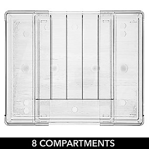 mDesign Dual Expandable Plastic In-Drawer Utensil Organizer Tray Deep 6 Divided Sections for Kitchen; Holds Cutlery, Flatware, Silverware, Cooking Utensils, Ligne Collection, 2 Pack, Clear