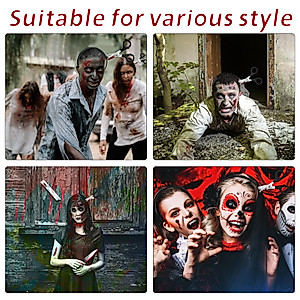 LZAOA 2 Pcs Halloween Fake Knife Through Head Headbands Kit, Fake Scissor Headband and Fake Blood Necklace Set, Theme Party Costume