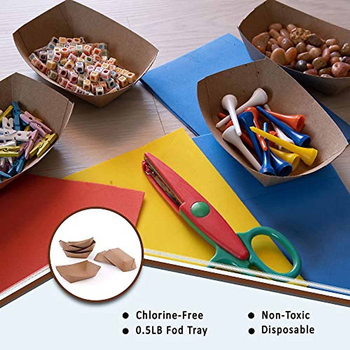 PaperMi Brown Paper Food Tray Disposable Kraft Hot Dog Tray, Paper Food Trays for Picnics, Carnivals, Camping - Food Serving Tray Holds Hot and Cold Food- USA Made (0.5LB 250pc)