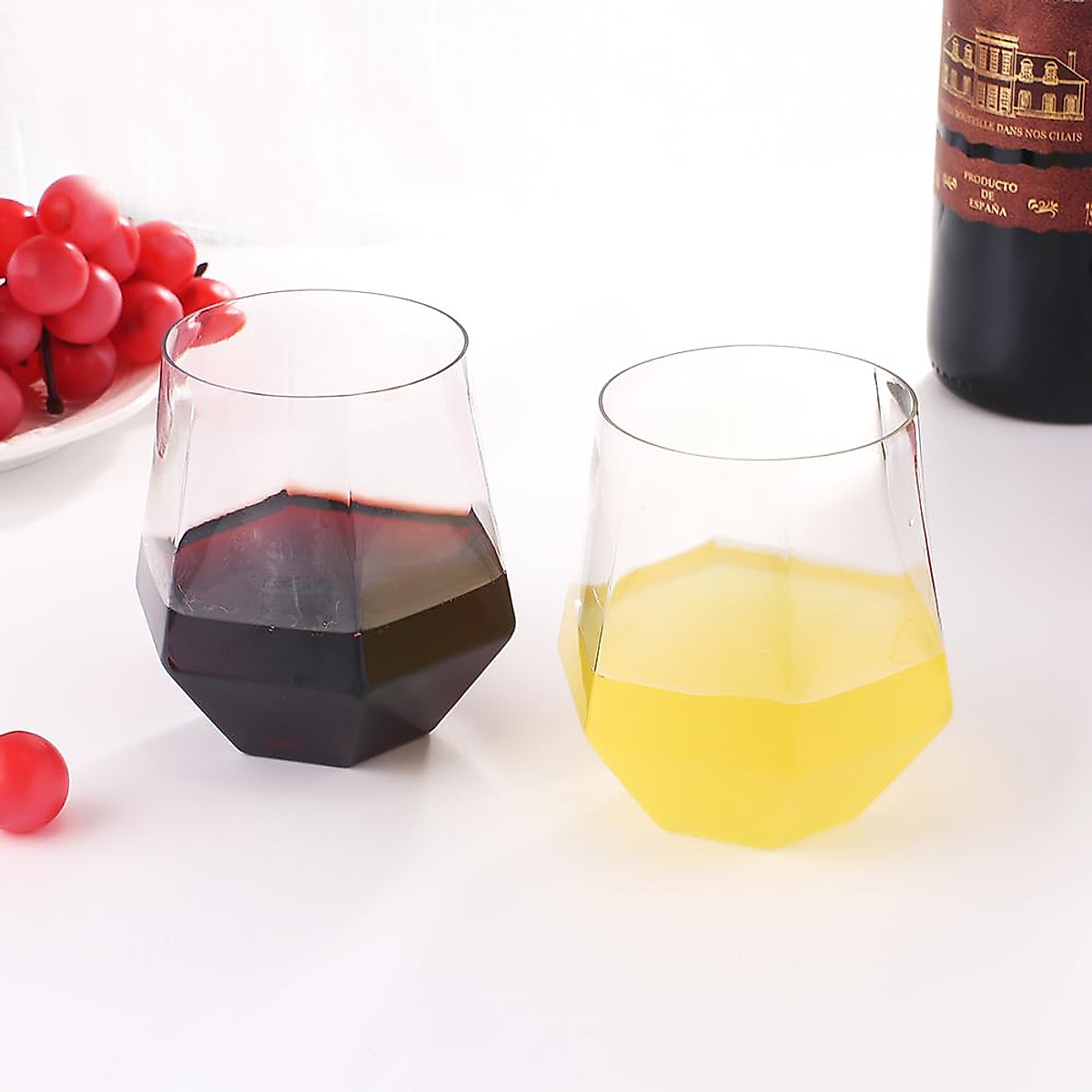 32 Pcs 12 oz Stemless Disposable Wine Cups Plastic Unbreakable Gold Wine Glasses Shatterproof Reusable Whiskey Cocktail Glass For Party