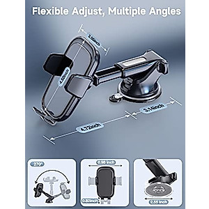 SMORFIT Phone-Mount-for-Car, Dashboard/Windshield/Window Universal Suction Cup Cell Phone/iPhone Holder with Sticky Pad for Car/Truck, Universal Mobile Phone Telescopic Arm Mount Handsfree Stand