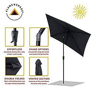 FLAME&SHADE 6.5 x 10 ft Rectangular Outdoor Market Patio Table Umbrella with Tilt, Anthracite