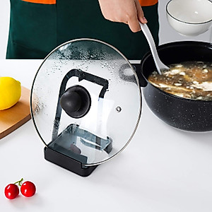 NiHome Versatile Pot Lid Ladle Holder Multipurpose Spatula Pad Book Cutting Board Spoon Rest Kitchen Utensils Drip Tray Washable Durable Stable Tack-Free Installation (Black)