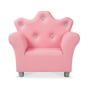 Melissa & Doug Pink Faux Leather Child’s Crown-Back Armchair (Kid’s Furniture) - Princess Chair For Toddlers, Children's Furniture, Pink Chair For Kids