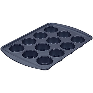 Wilton Diamond-Infused Non-Stick Navy Blue Muffin and Cupcake Pan with Cover, 12-Cup, Steel