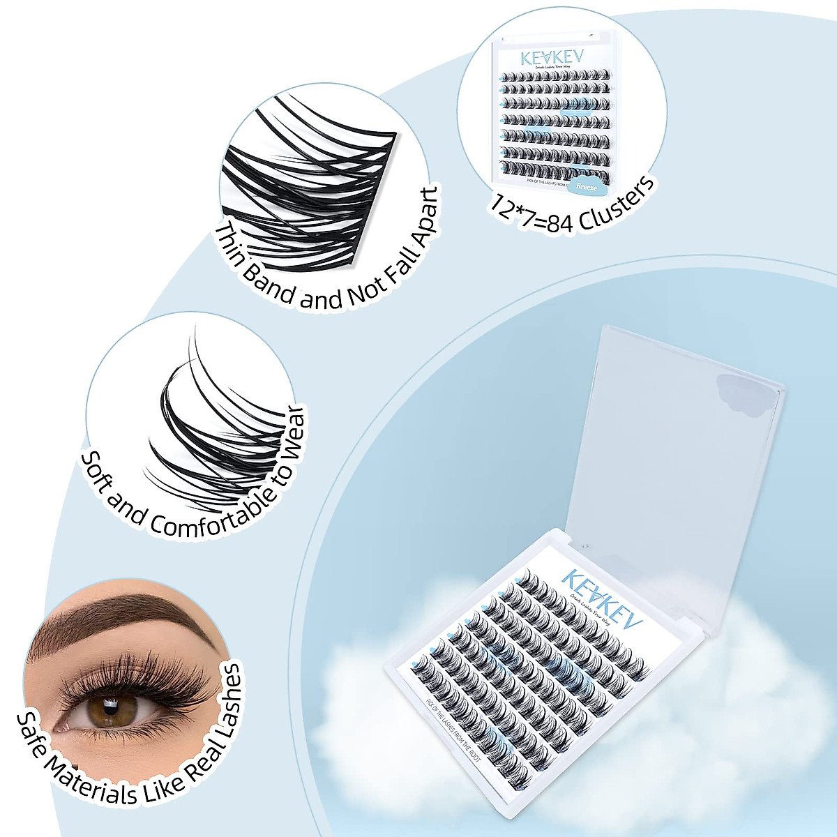 Lash Clusters 84 Pcs Cluster Lashes Natural Look DIY Lash Extension Lashes That Look Like Extensions Wispy Lashes Fluffy Eyelash Clusters Thin Band & Soft (Cloudy,D-8-16mix)