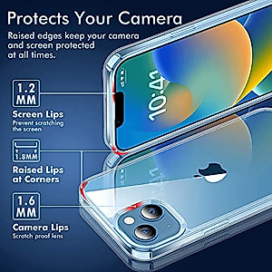 Huness [4 in 1 Designed for iPhone 14 Case/iPhone 13 Case, with 3 Pack Tempered Glass Screen Protector [Non-Yellowing ] [Military Drop Protection] Shockproof Slim Fit 6.1 Inch, Clear