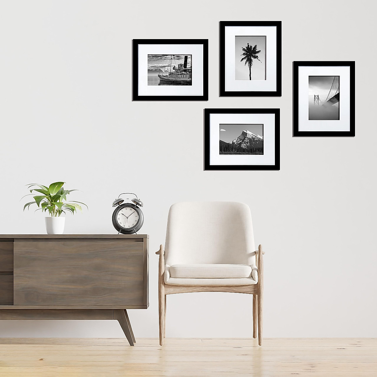 Wiscet 8x10 Picture Frame Set of 3, Display Pictures 5x7 with Mat or 8 x 10 Without Mat, Photo Frame for Wall Mounting or Tabletop Display, Black