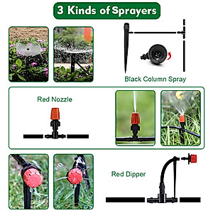 Flantor Garden Irrigation Kit,131ft 1/4" Drip Irrigation Kit Garden Irrigation System with Adjustable Nozzle Dripper Automatic Irrigation Equipment Set for Garden,Greenhouse, Patio,Lawn