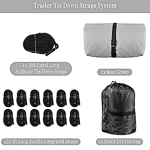 Boat Cover,GAOMON 420D Waterproof Trailerable Marine Grade Polyster Canvas Fits V-Hull, Tri-Hull Fishing Boat, Runabout, SKi Boat, Bass Boat (Gray, Length:17'-19' Beam Width: up to 96")