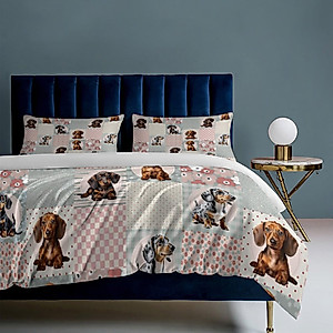 Dachshund Bedding Set Full Size Dachshund Comforter Cover Set for Teen Boys Super Soft Construction Sausage Dog Duvet Cover Set Bedroom Decor Twin Full Queen King Size Quilt Cover with 2 Pillowcase