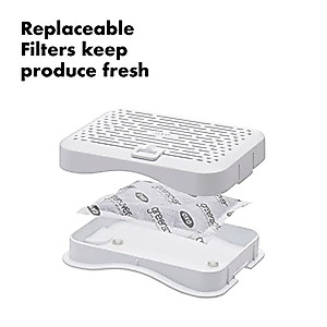 OXO Good Grips GreenSaver Produce Keeper -1.6 Qt & Good Grips GreenSaver Mounted Crisper Drawer Insert with Suction Cups (2 Pack),White