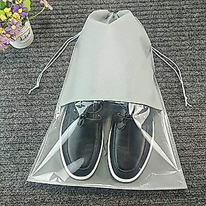 Medsuo 3pcs Breathable Large Non-Woven Drawstring Travel Shoe Bag with Transparent Slot for Men and Women for Boots High Heel Shoes and Sandals (Light Grey)