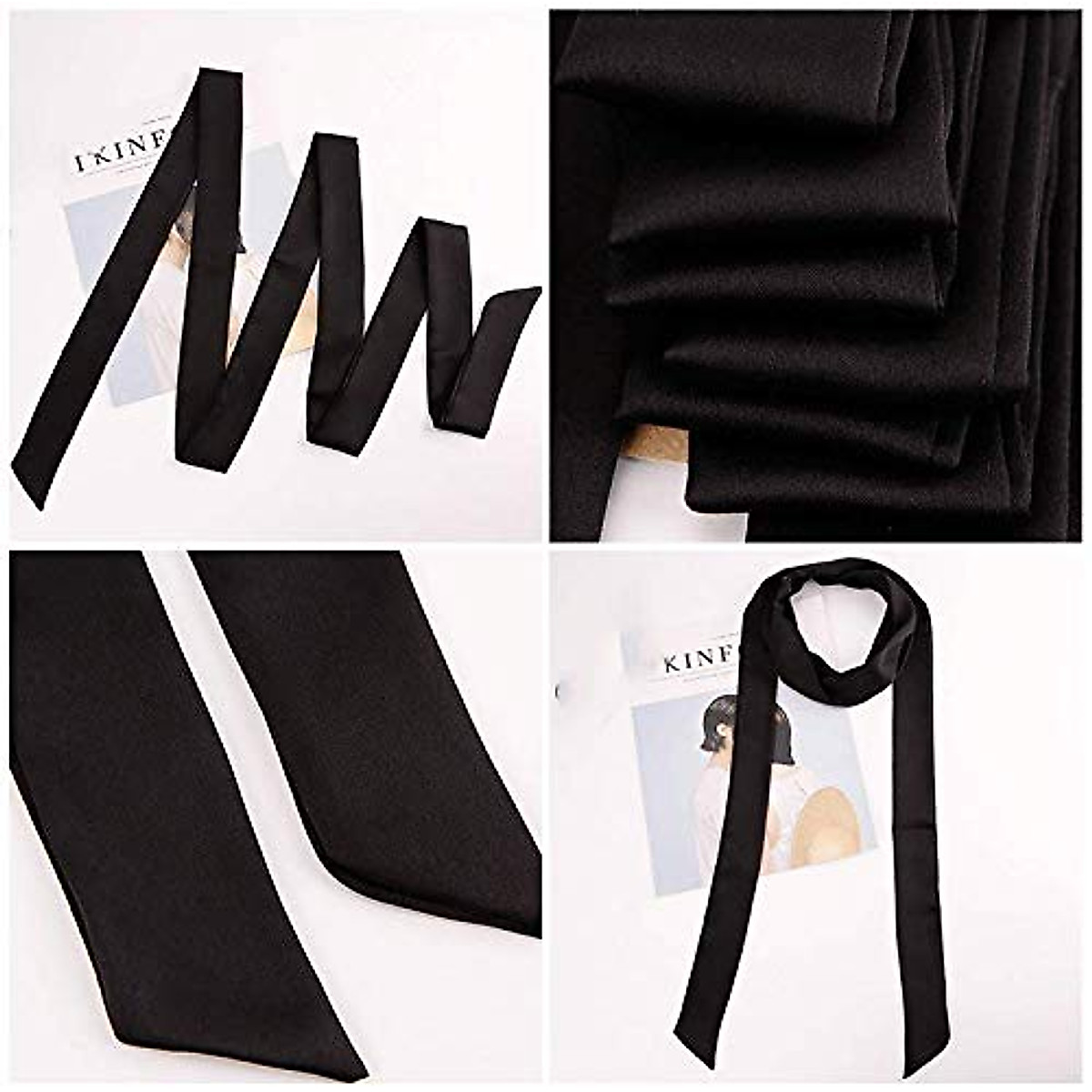 Stylish Soft Scarf Ribbon Scarf Long Skinny Satin Belt Sash Necktie Neck Scarf Choker for Women (Black)